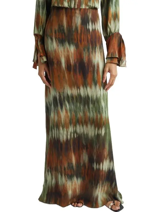 Johanna Ortiz Silk Georgette Maxi Skirt - Pine Green/chocolate
