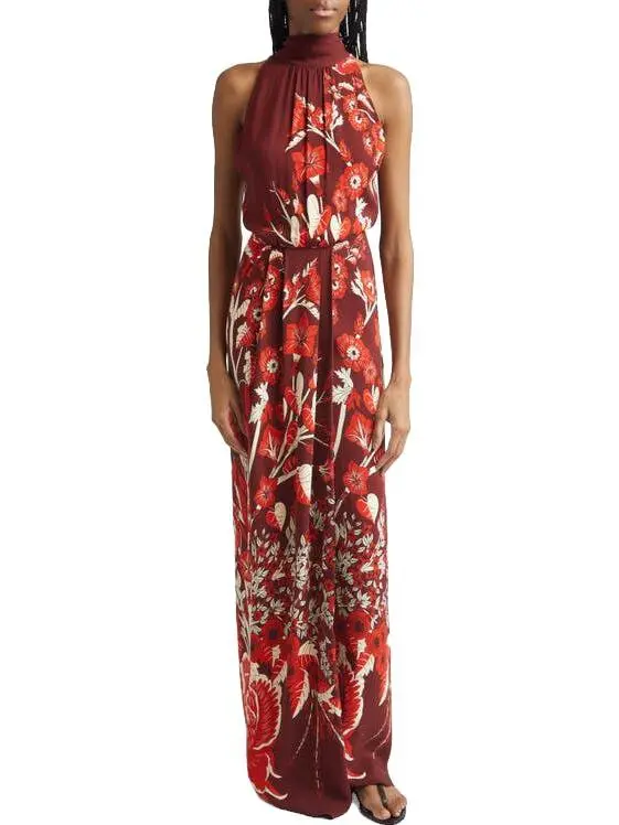 Johanna Ortiz Sacred Currents Floral Print Maxi Dress - Wine/red