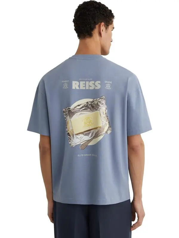 REISS Walton Monogram Butter Relaxed-fit T-shirt - Soft Blue