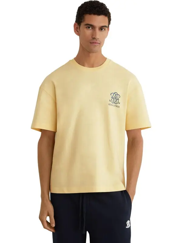REISS Baxter Monogram Citrus Relaxed-fit T-shirt - Yellow
