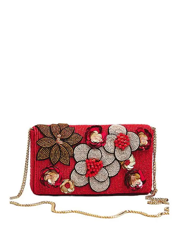 Maeve Beaded Floral Embellished Clutch - Red Floral