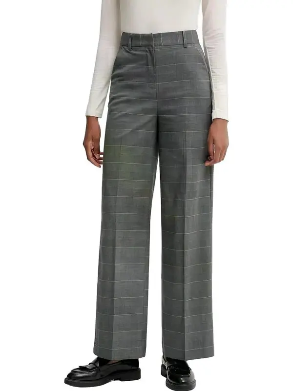 BENETTON Patterned High-waisted Trousers - Grey