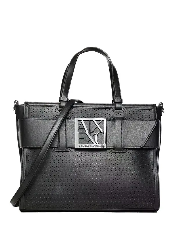 Armani Exchange Logo Plaque Perforated Shoulder Bag - Black