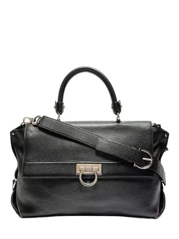FERRAGAMO 2000s Gancini Leather Handbag - Black