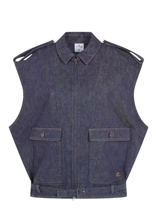 COURREGES Sleeveless Denim Bomber Jacket - Blue