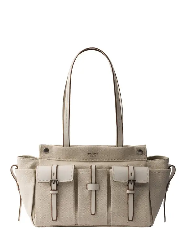 Prada Canvas And Leather Tote Bag - Neutral