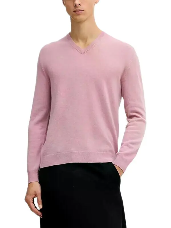 BENETTON V-neck Long Sleeve Sweater - Pink