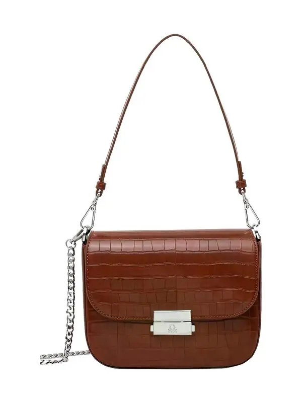 BENETTON Croc Embossed Chain Shoulder Bag - Brown