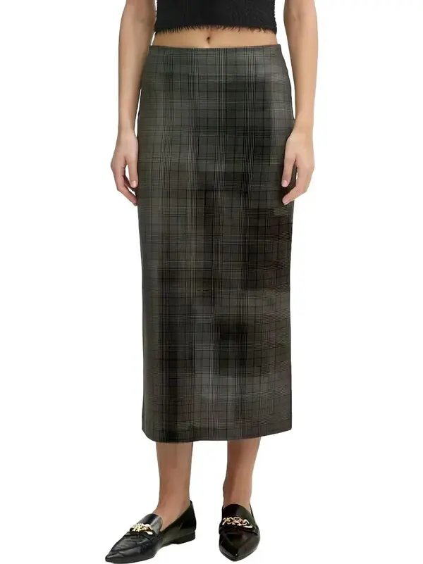 BENETTON Plaid Midi Skirt - Grey