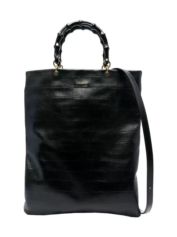 JIL SANDER Embossed Leather Tote - Black