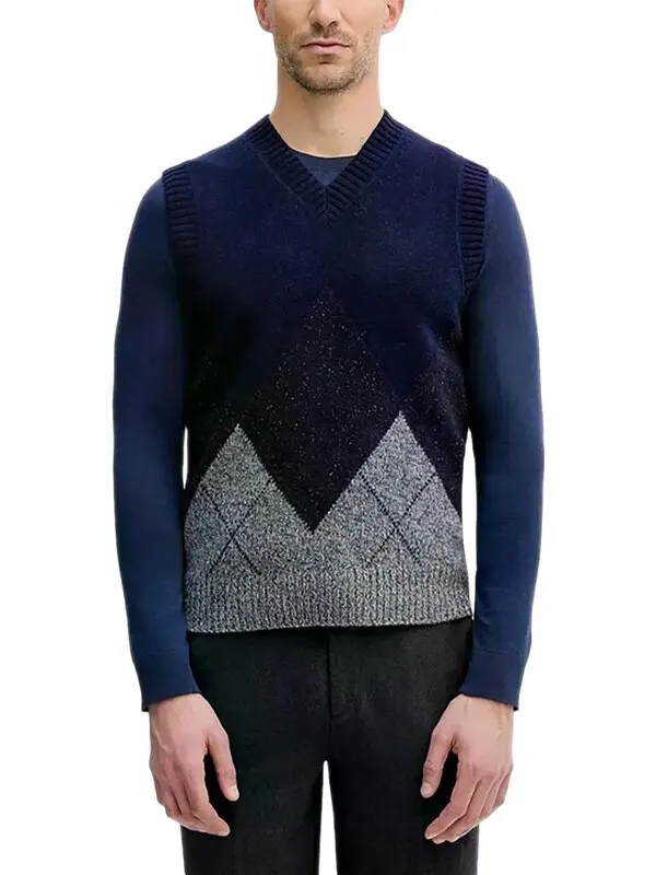 BENETTON Argyle V-neck Knitwear - Blue