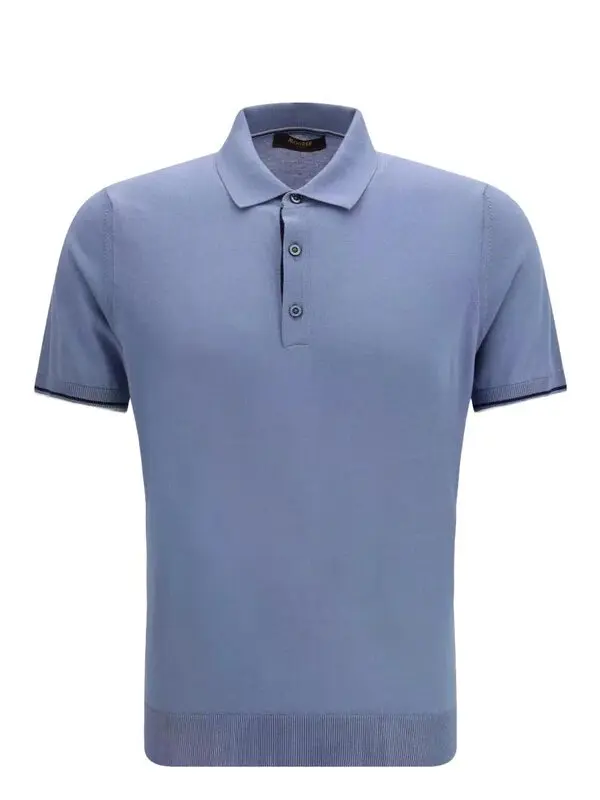 MOORER Buttoned Short-sleeve Polo Shirt - Blue