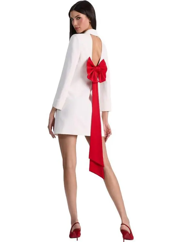 Alice + Olivia Shawn Bow Back Mini Blazer Dress - White