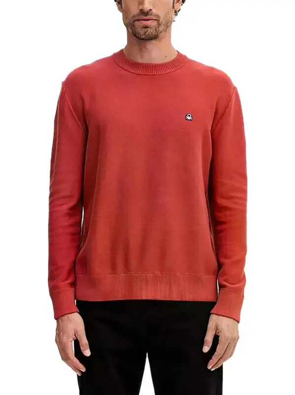 BENETTON Long-sleeved Embroidered Sweater - Red