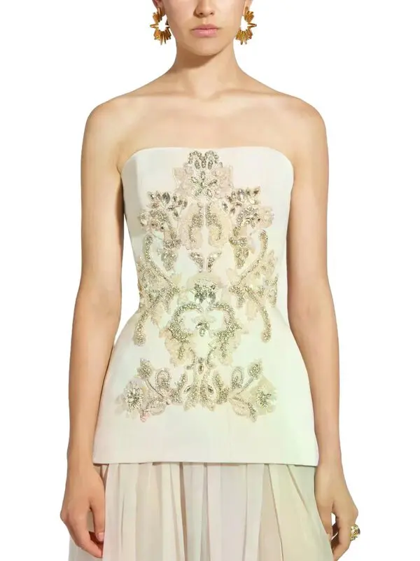 Zuhair Murad Cady Embellished Hip-length Top - Neutrals