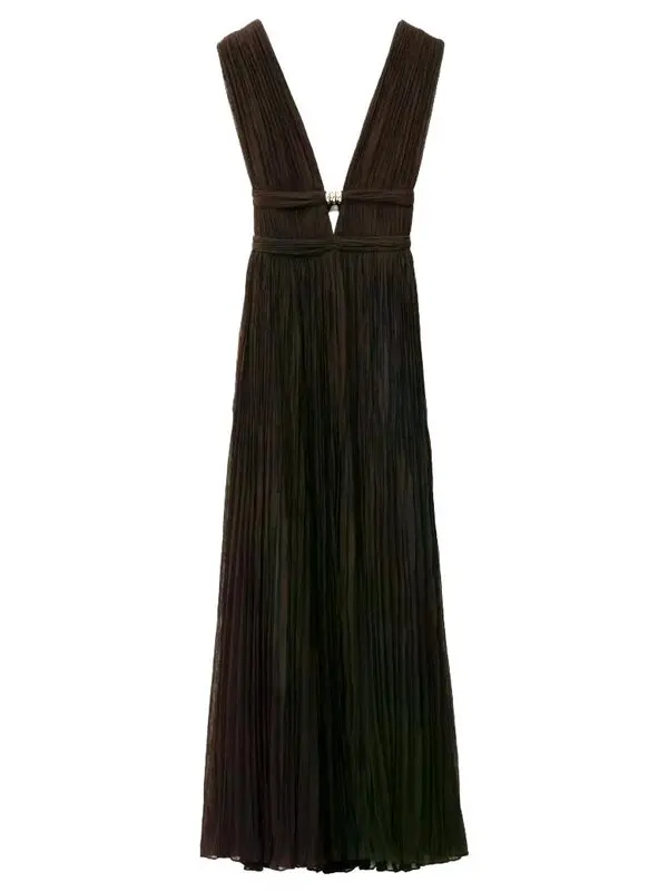 Ba&sh Tania Pleated V-neck Dress - Brown