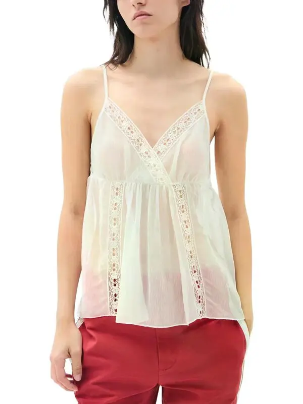 ANN DEMEULEMEESTER Zeni Negligee Lace Trim Top - White
