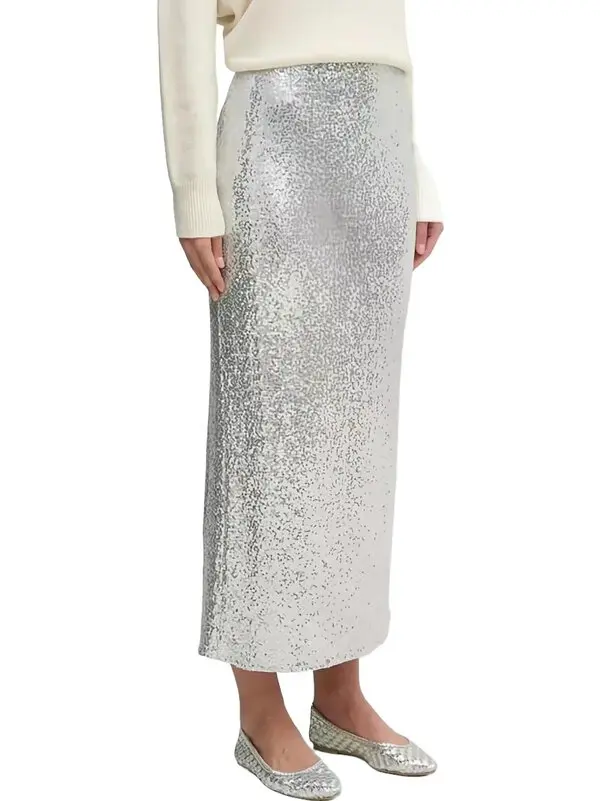 BENETTON Sequin-embellished Midi Skirt - Silver