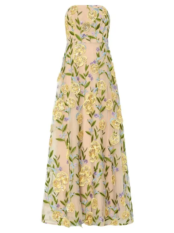 MILLY Isa Embroidered Sequin Strapless Maxi Dress - Nude