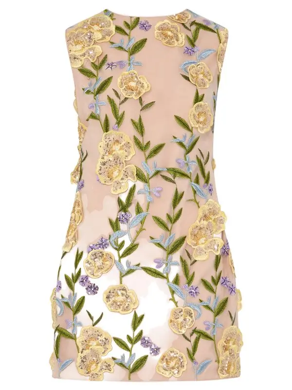 MILLY Ivette Embroidered Sequin Mini Dress - Nude