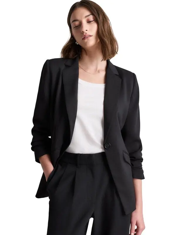 Quince Stretch Crepe Cinched Waist Blazer - Black