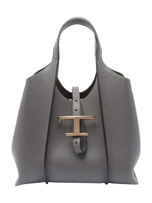 TOD'S Mini Leather Shopper With T-logo Clasp - Grey