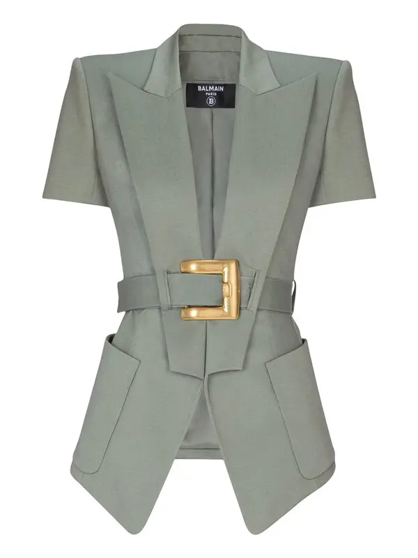Balmain Cotton Gabardine Anthem Belted Jacket - Green