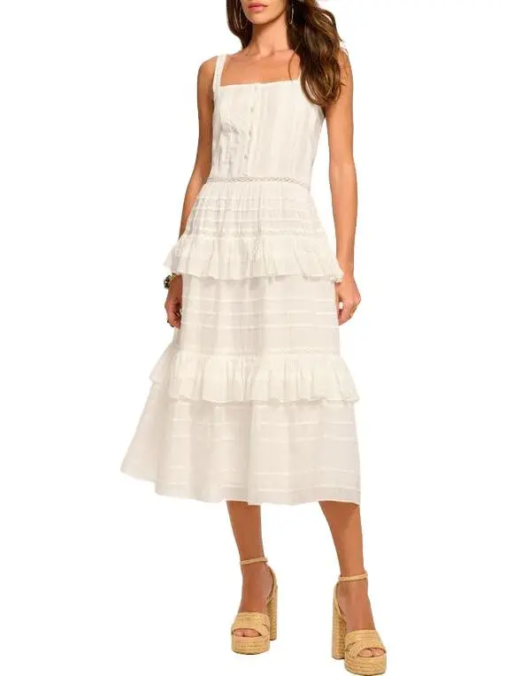 Ramy Brook Daria Lace & Ruffle Sleeveless Midi Dress - White