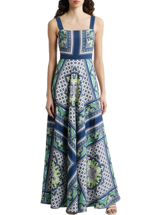 Eliza J Scarf Print Maxi Dress - Navy Lime