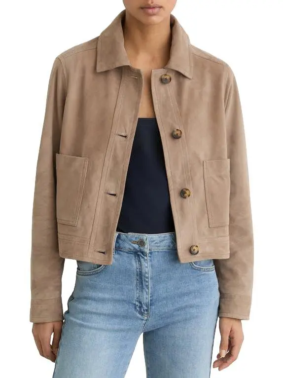REISS Sonny Suede Crop Jacket - Neutral