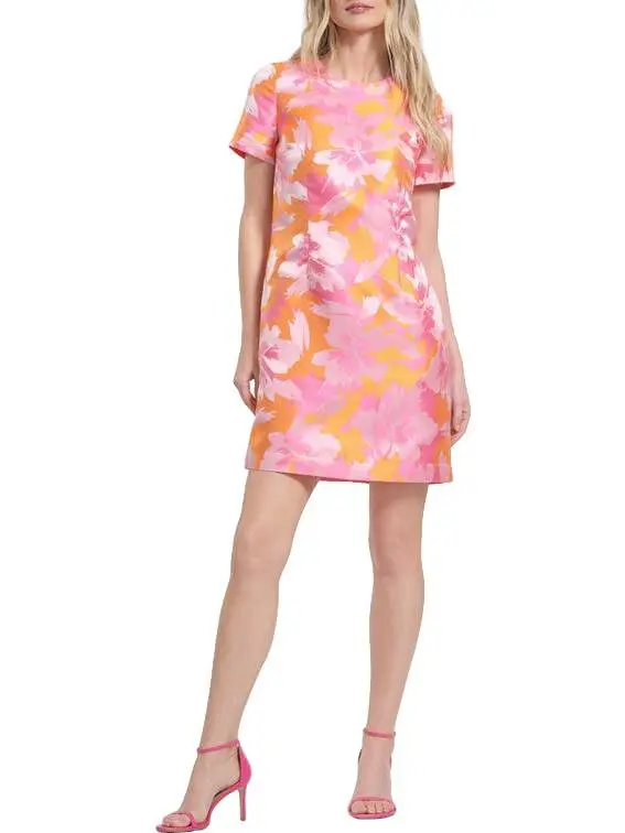 ISAAC MIZRAHI NEW YORK Floral Satin Brocade Mini Dress - Pink/orange