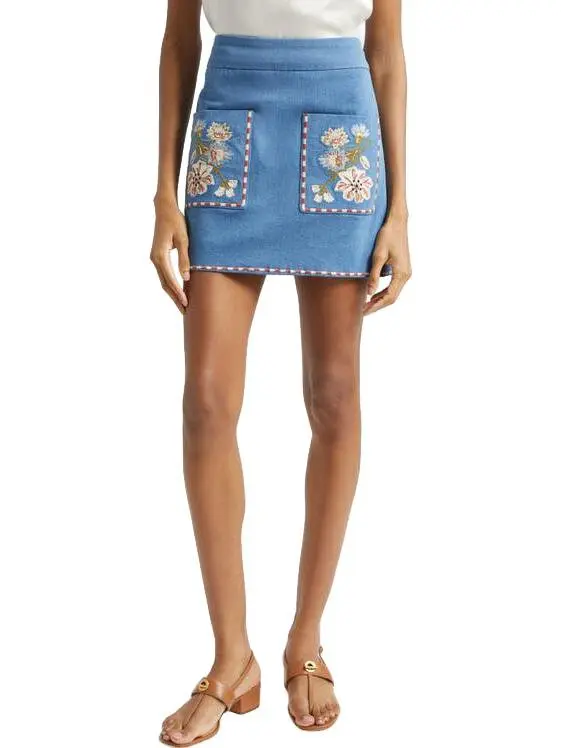 Veronica Beard Pallas Embroidered Cotton Blend Skirt - Sea Glare