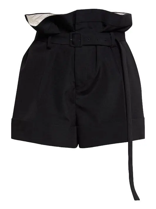 Saint Laurent Paperbag Waist Mohair And Wool Shorts - Noir