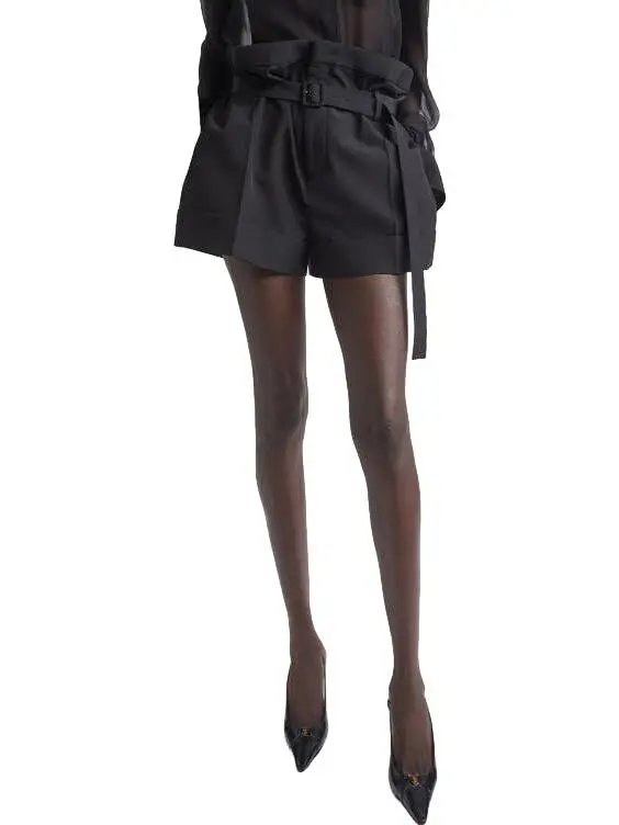 Saint Laurent Paperbag Waist Mohair And Wool Shorts - Noir