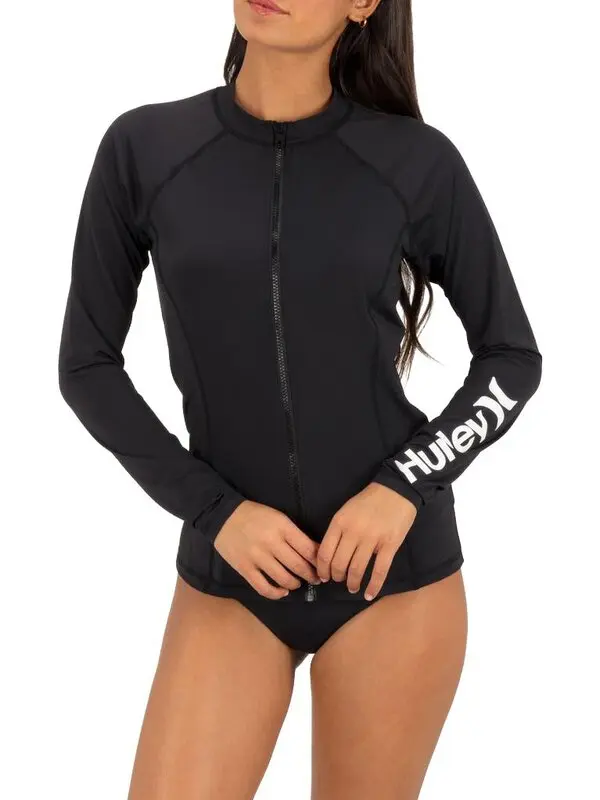 Hurley Oao Zip Front Long Sleeve Rashguard - Black