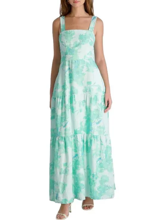 French Connection Sophie Fleur Tiered Maxi Dress - Mermaid Green