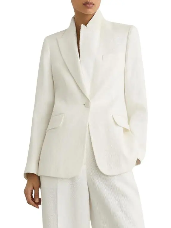 REISS Alyx Texture One-button Linen-blend Blazer - White