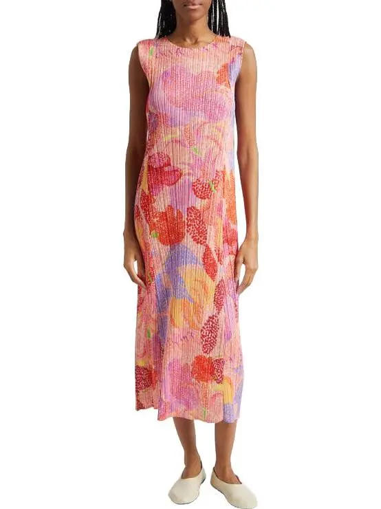Issey Miyake Foggy Forest Pleated Midi Dress - Pink