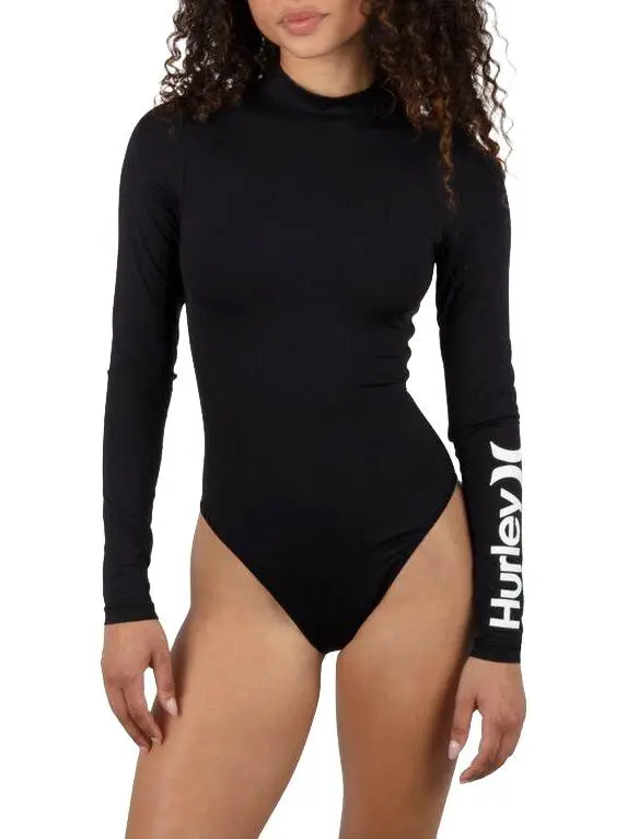 Hurley Oao Mock Neck Long Sleeve One-piece Swimsuit - Black