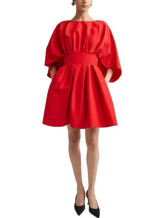Carolina Herrera Fan Bodice Silk Faille Fit & Flare Dress - Herrera Red