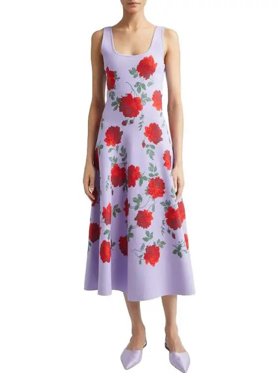 Carolina Herrera Rose Jacquard Knit Fit & Flare Dress - Violeta Multi