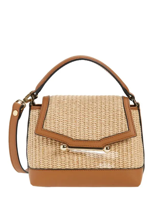 Strathberry Nano Mosaic Raffia And Leather Top Handle Bag - Tan/natural