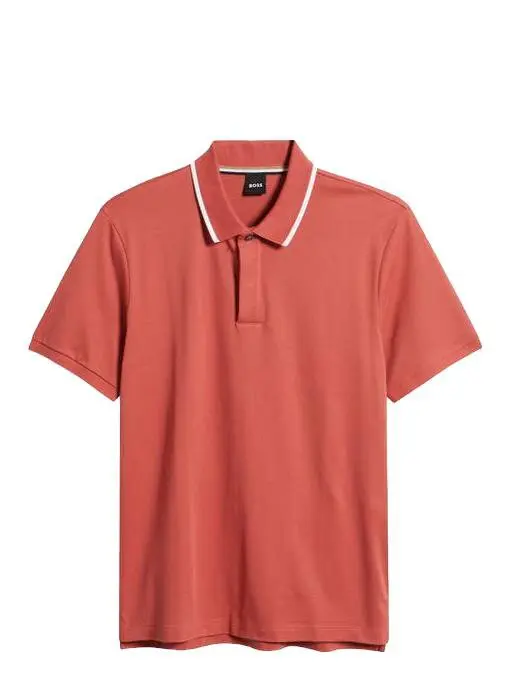 BOSS Parlay Tipped Cotton Polo - Medium Red