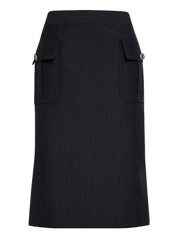 Alexander McQueen Pinstripe Wool & Mohair Cargo Pencil Skirt - Navy