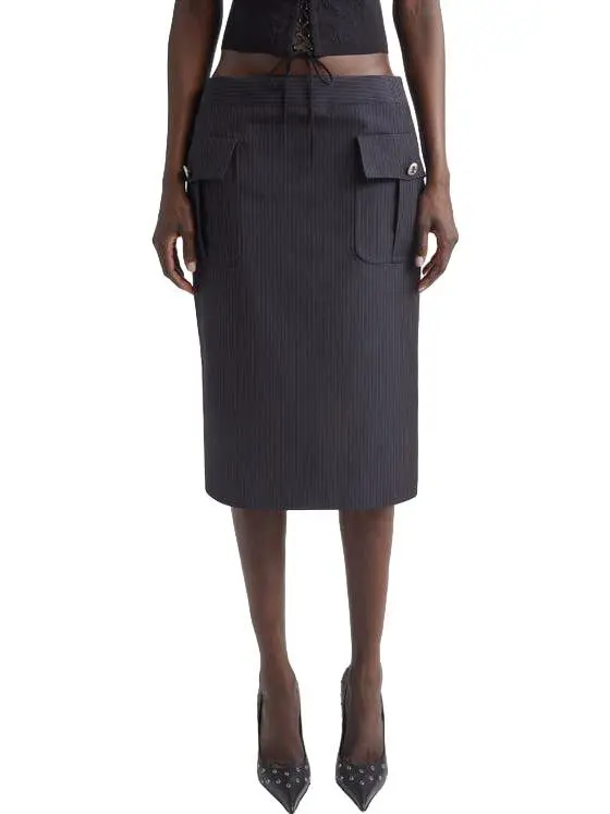 Alexander McQueen Pinstripe Wool & Mohair Cargo Pencil Skirt - Navy