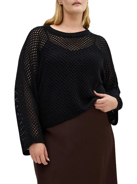 City Chic Open Stitch Long Sleeve Sweater - Black