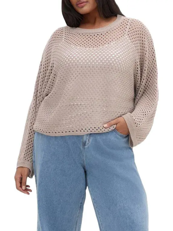 City Chic Open Stitch Long Sleeve Sweater - Stone