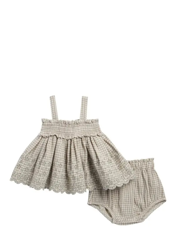 QUINCY MAE Mae Embroidered Smocked Top & Bloomers Set - Sage