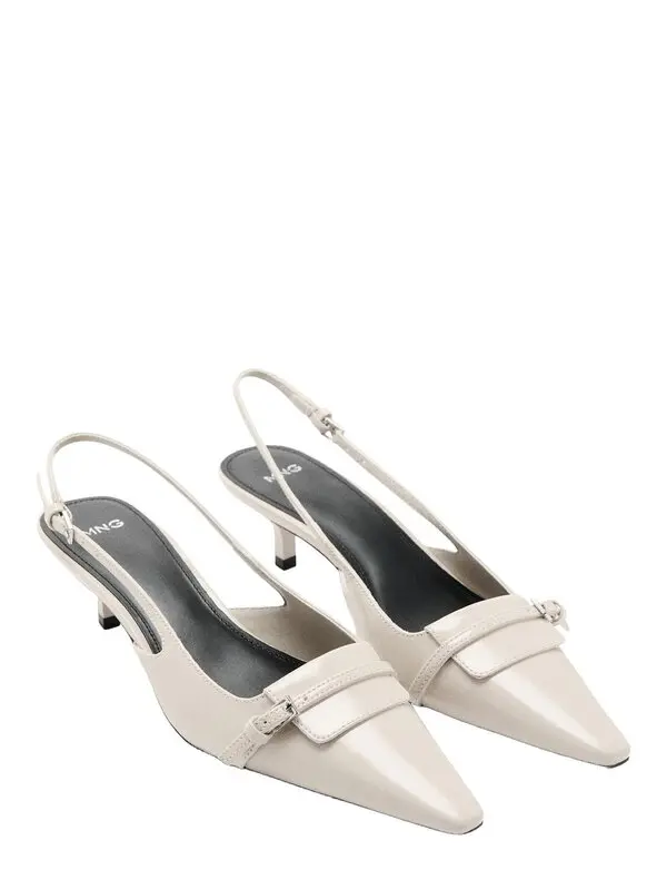 Mango Slingback Kitten Heel Pumps - Ecru