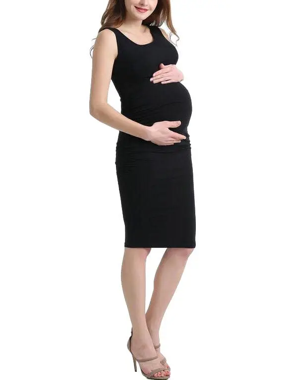 KIMI + KAI Ruched Maternity Midi Dress - Black